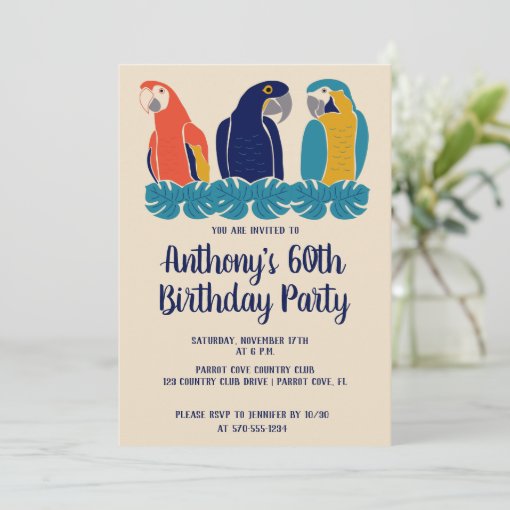 Macaws Illustrations Tropical Themed Party Invitation | Zazzle