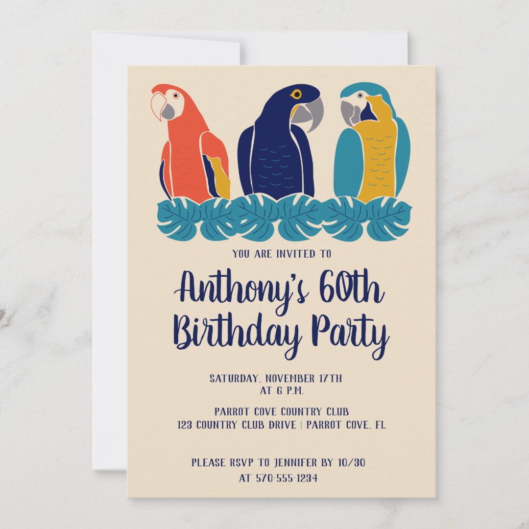 Macaws Illustrations Tropical Themed Party Invitation | Zazzle