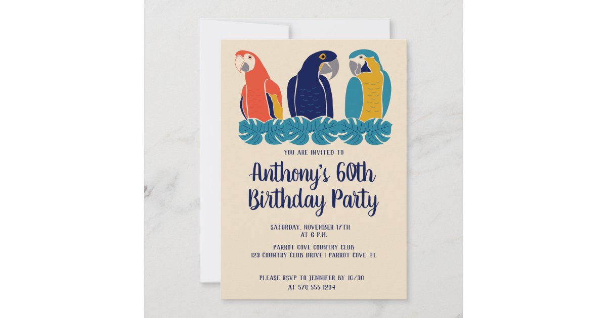 Macaws Illustrations Tropical Themed Party Invitation | Zazzle