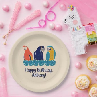 Macaws Illustrations Tropical Themed Party Paper Plates | Zazzle