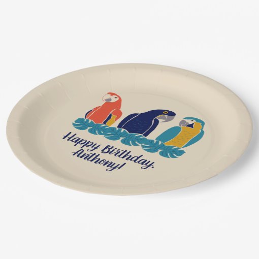 Macaws Illustrations Tropical Themed Party Paper Plates | Zazzle