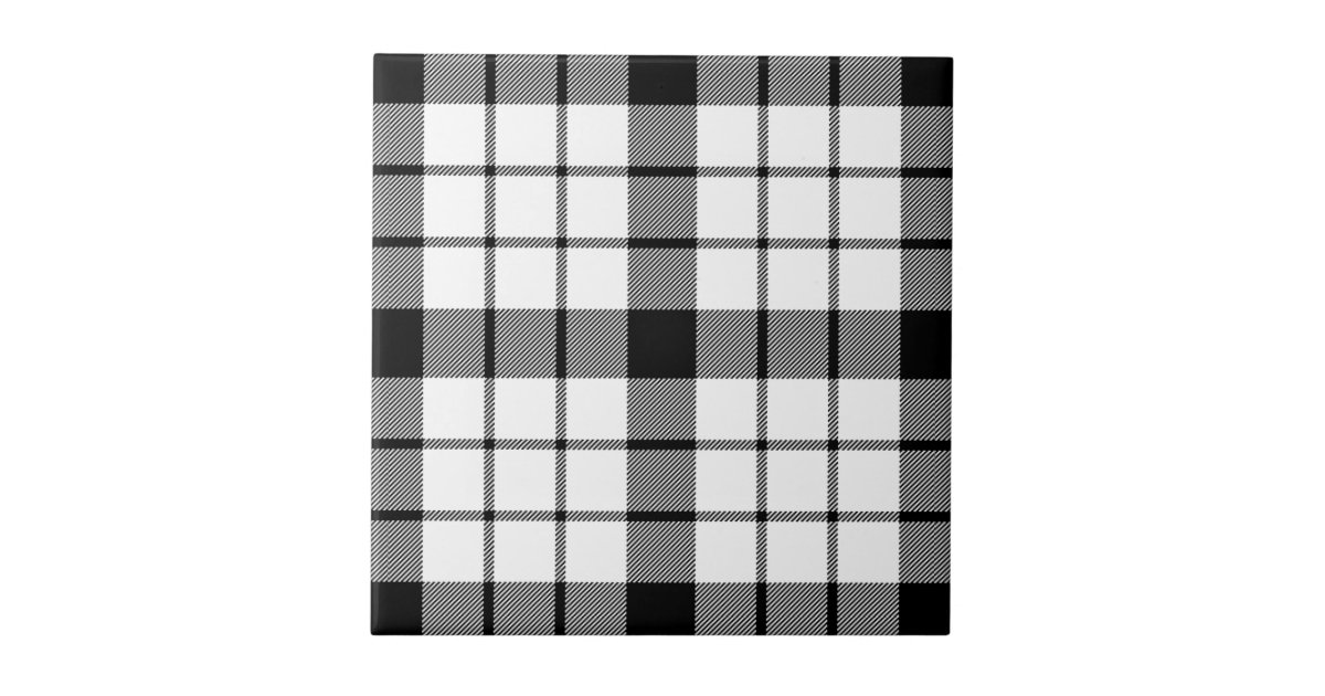 MacFarlane tartan black white plaid Tile | Zazzle