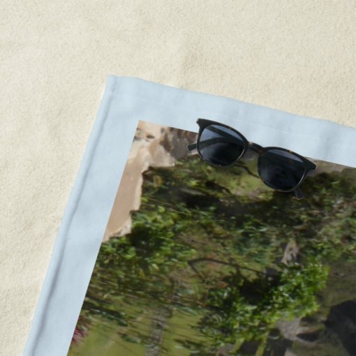 Machu Picchu Peru, blue border Beach Towel | Zazzle