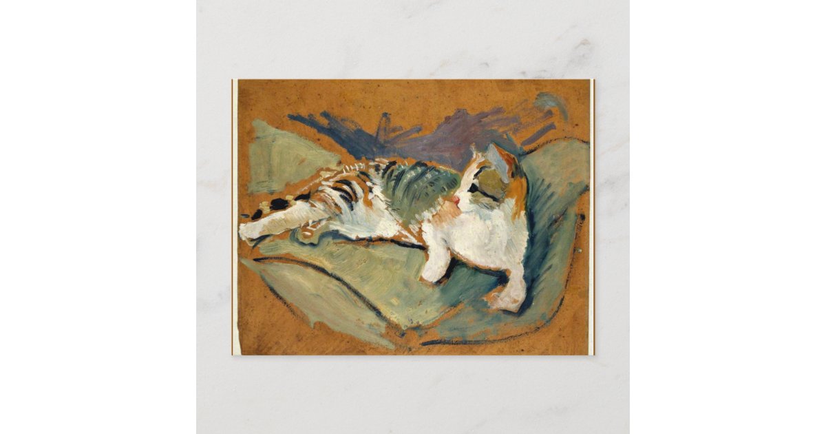 Macke - Cat on the Green Pillow Postcard | Zazzle