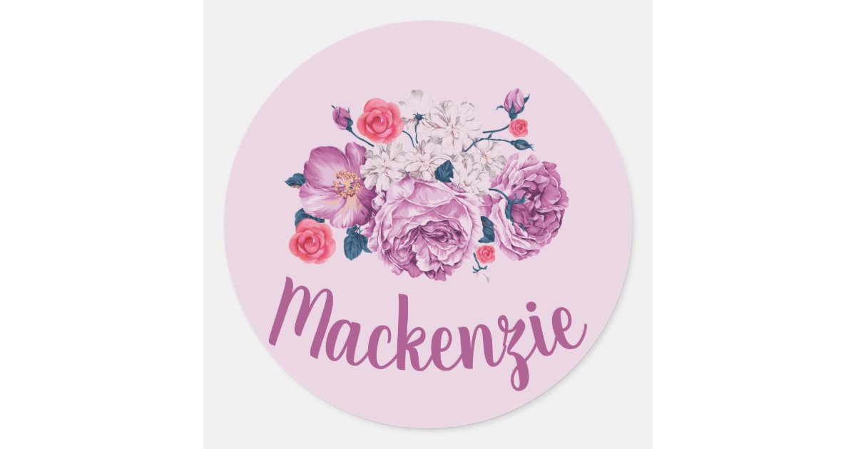 Mackenzie Name Floral Custom Vintage Flower Girl Classic Round Sticker ...