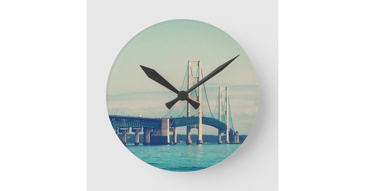 Mackinac Bridge Round Clock | Zazzle