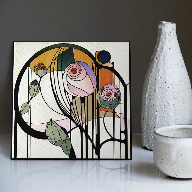 Mackintosh Art Deco Abstract Floral Wall Decor Ceramic Tile | Zazzle