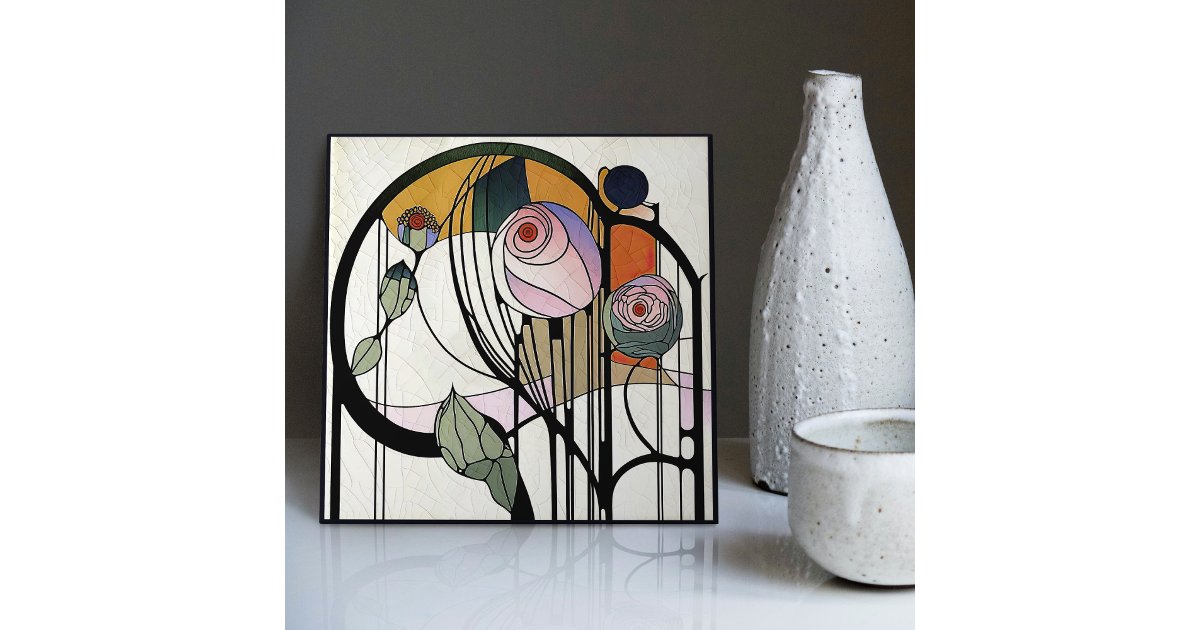 Mackintosh Art Deco Abstract Floral Wall Decor Ceramic Tile | Zazzle