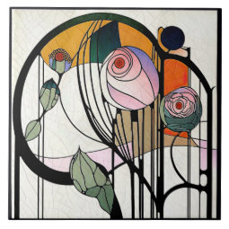 Mackintosh Art Deco Abstract Floral Wall Decor Ceramic Tile | Zazzle