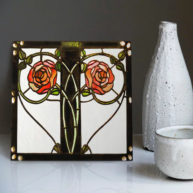 Mackintosh Art Deco Floral Glass Wall Decor Ceramic Tile | Zazzle