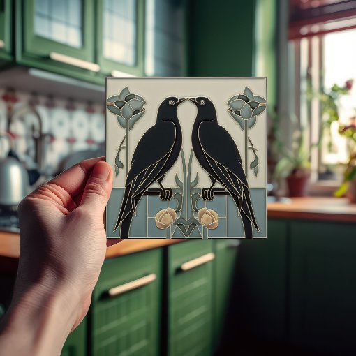Mackintosh Black Birds Art Deco Nouveau Wall Decor Ceramic Tile | Zazzle
