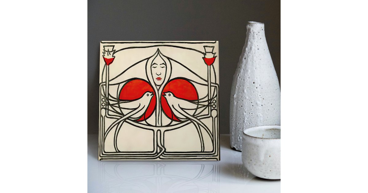Mackintosh Lovebirds Abstract Wall Decor Bird Ceramic Tile | Zazzle