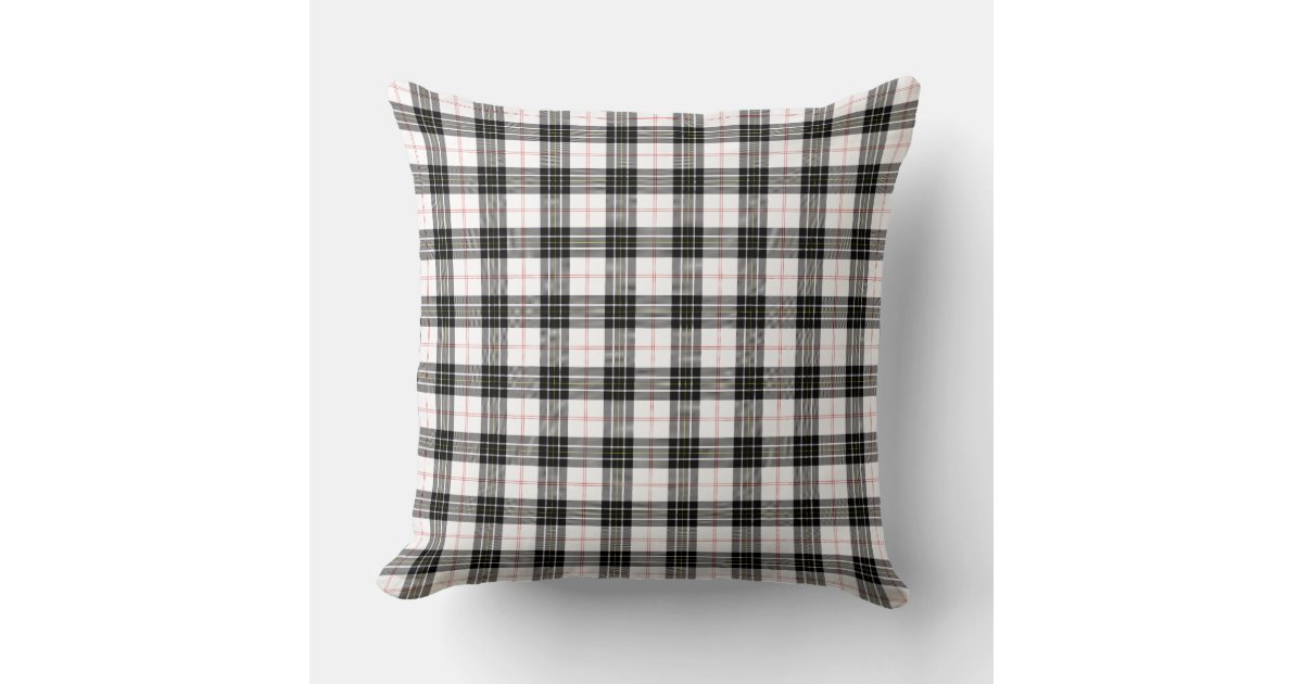 MacPherson tartan black white plaid Throw Pillow | Zazzle
