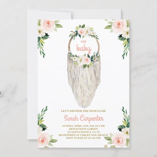 Macrame baby shower invitation girl | Zazzle