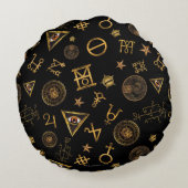 MACUSA™ Magic Symbols And Crests Pattern Round Pillow | Zazzle