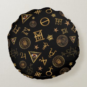MACUSA™ Magic Symbols And Crests Pattern Round Pillow | Zazzle