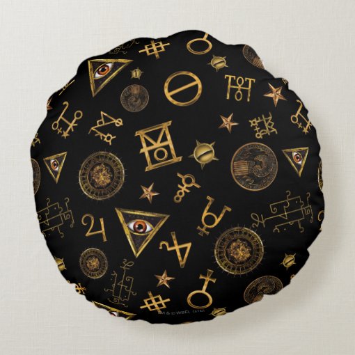 MACUSA™ Magic Symbols And Crests Pattern Round Pillow | Zazzle