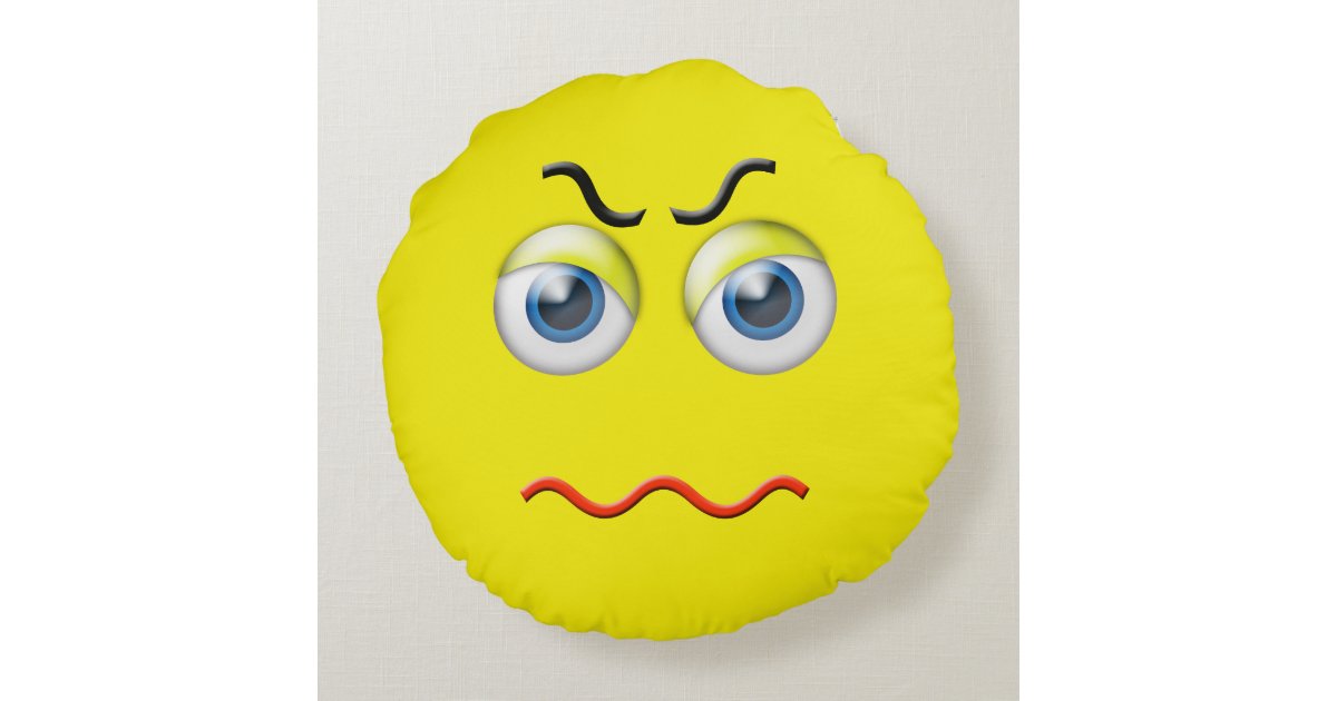 Mad Angry Emoji Round Pillow | Zazzle