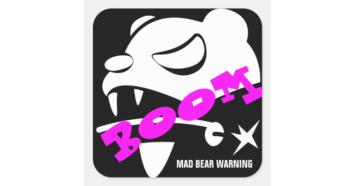Mad Bear Square Sticker | Zazzle