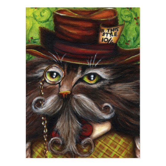Mad Hatter Cat Alice in Wonderland Fantasy Art Postcard | Zazzle.com