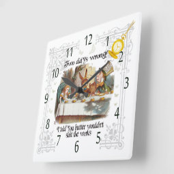 Mad Hatter Tea Party clock, Butter in the works Square Wall Clock | Zazzle