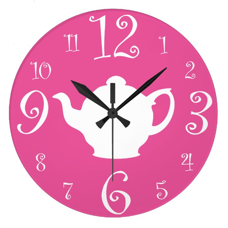 Mad Hatter Tea Party Cute Pink and White Large Clock | Zazzle
