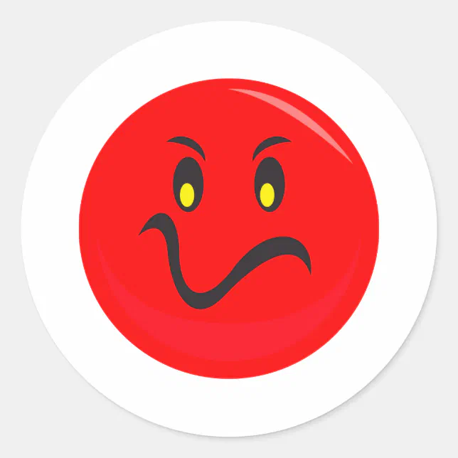 mad red face classic round sticker | Zazzle