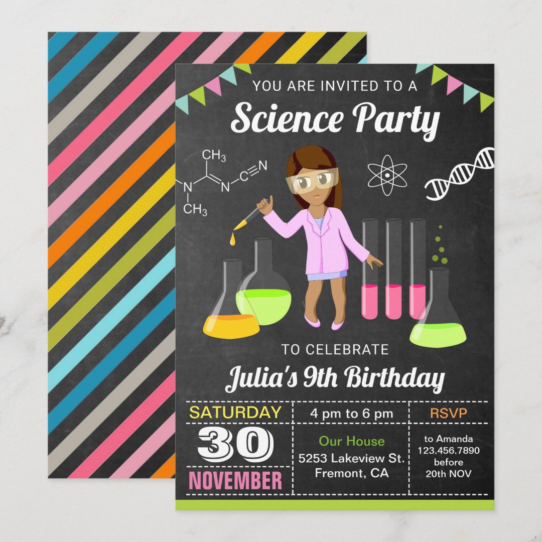 Mad Science Experiment Girls Birthday Party Invite | Zazzle