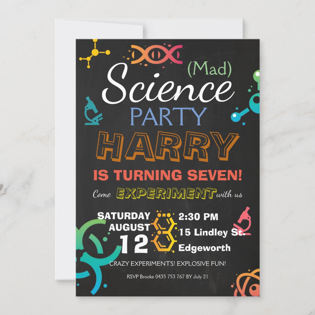 Mad Science Lab Chalkboard Party Birthday Custom Invitation | Zazzle