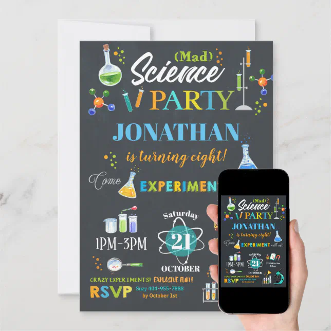 Mad Science Party Birthday Invitation Boy | Zazzle