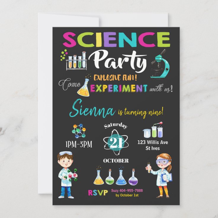 Mad Science Party Birthday Invitation Girl | Zazzle