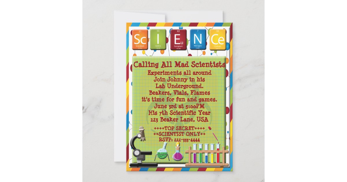Mad Scientist Beaker Hazard Microscope Invite | Zazzle