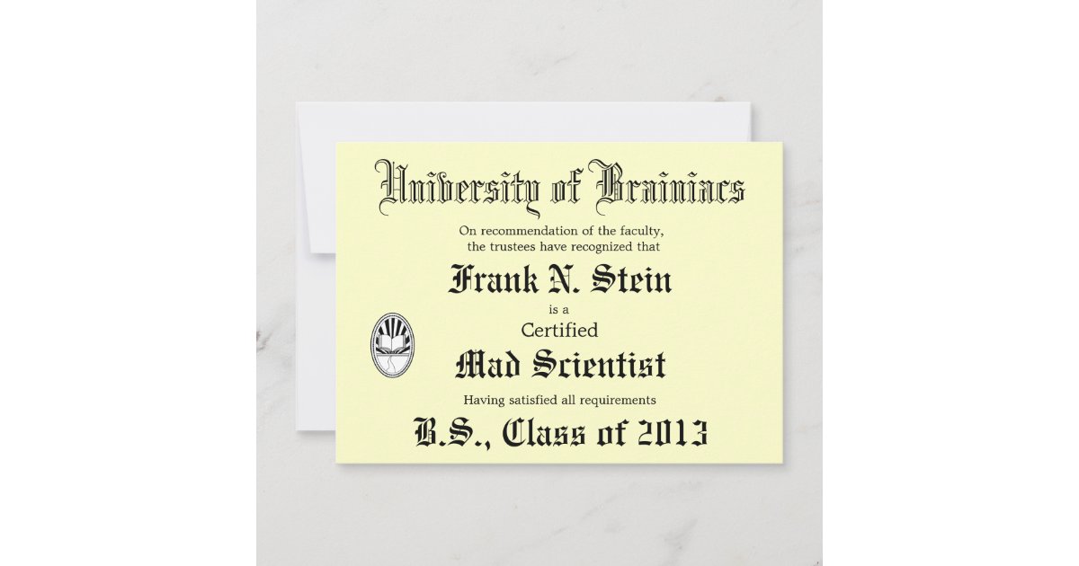 Mad Scientist Diploma Joke invitation | Zazzle
