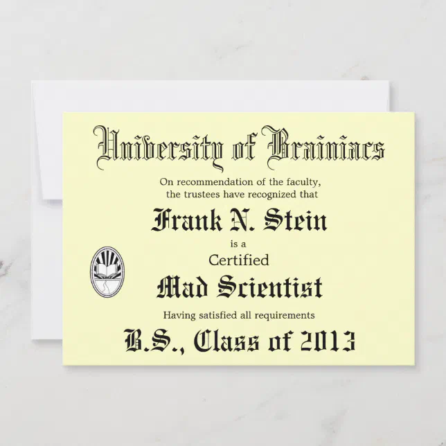 Mad Scientist Diploma Joke invitation | Zazzle
