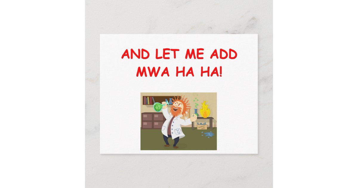 mad scientist joke postcard | Zazzle