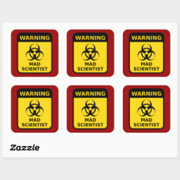 Mad Scientist Warning Square Sticker | Zazzle