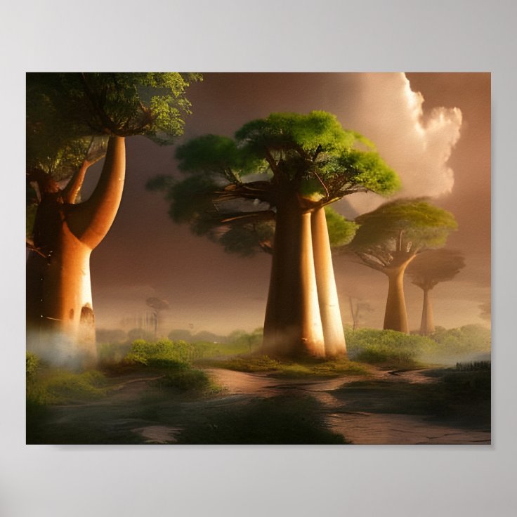Madagascar Baobab Forest Fantasy Art Poster | Zazzle