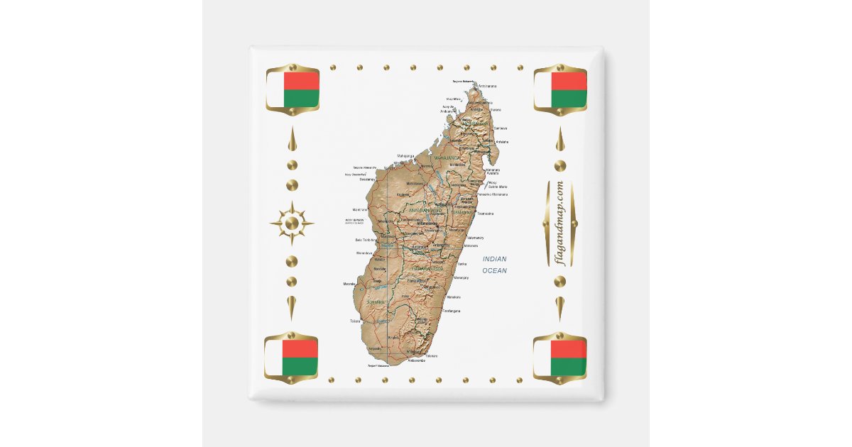 Madagascar Map + Flags Magnet | Zazzle