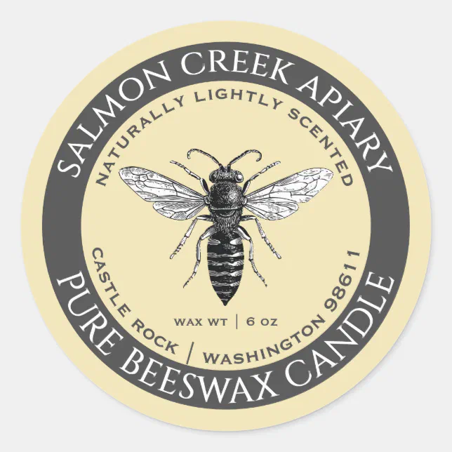 Made By Bees Queen Bee Beeswax Candle Label Yellow | Zazzle