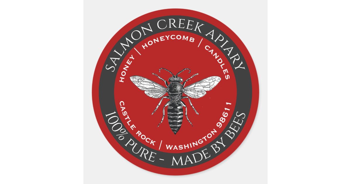 Made By Bees Queen Bee Honey Apiary Products Logo Classic Round Sticker ...