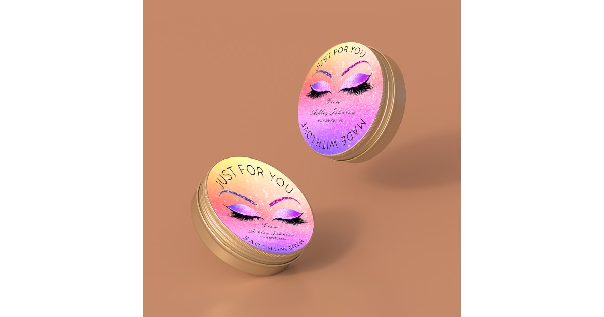 Made By Glitter Lashes Beauty Ombre Pink Makeup Classic Round Sticker ...