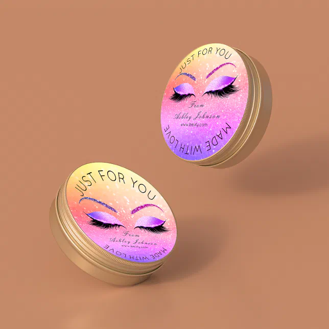 Made By Glitter Lashes Beauty Ombre Pink Makeup Classic Round Sticker ...