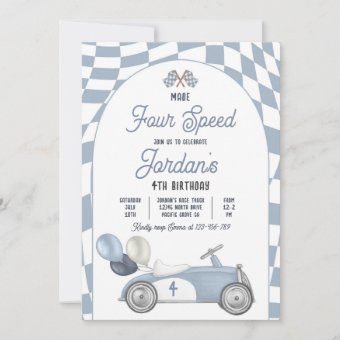 Made Four Speed Red Race Car 4th Birthday Party Invitation | Zazzle