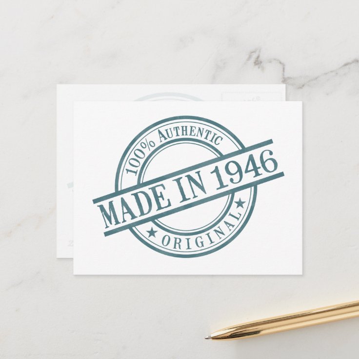 Made in 1946 Birth Year Round Rubber Stamp Logo Postcard | Zazzle