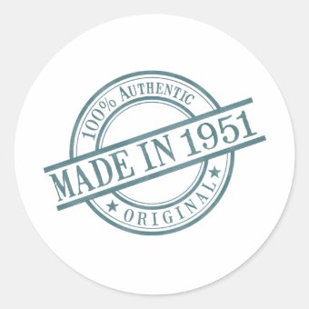 Made in 1951 Round Rubber Stamp Logo Birth Year Classic Round Sticker ...