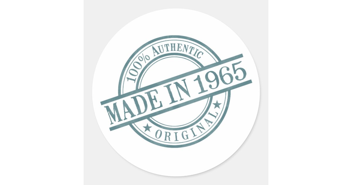 Made in 1965 Round Rubber Stamp Logo Birth Year Classic Round Sticker ...