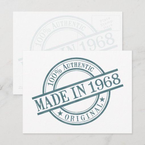 Made in 1968 Birth Year Round Rubber Stamp Logo Postcard | Zazzle