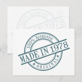 Made in 1978 Birth Year Round Rubber Stamp Logo Postcard | Zazzle