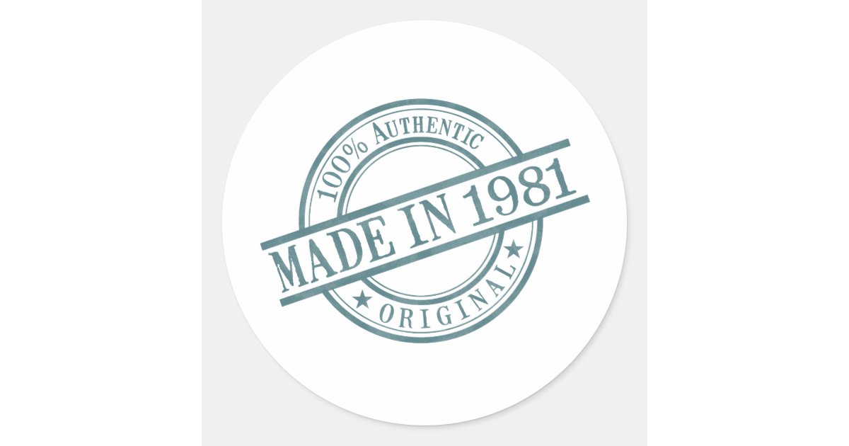 Made in 1981 Round Rubber Stamp Logo Birth Year Classic Round Sticker ...