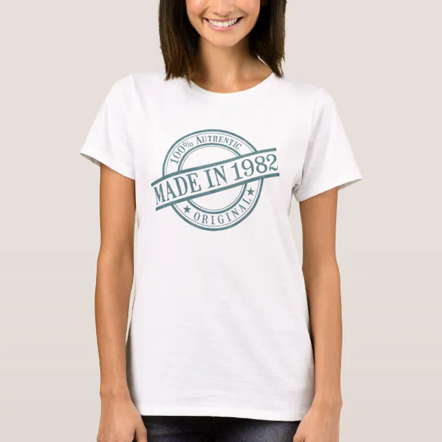 Made in 1982 Circular Rubber Stamp Logo Birth Year T-Shirt | Zazzle